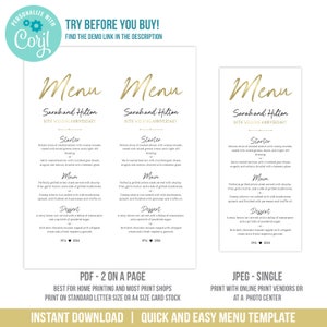 50th Anniversary Dinner Menu: Editable Anniversary Menu Card Template ...