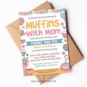 Muffins With Mom Invitation Flyer, Editable School Mother's Day ...