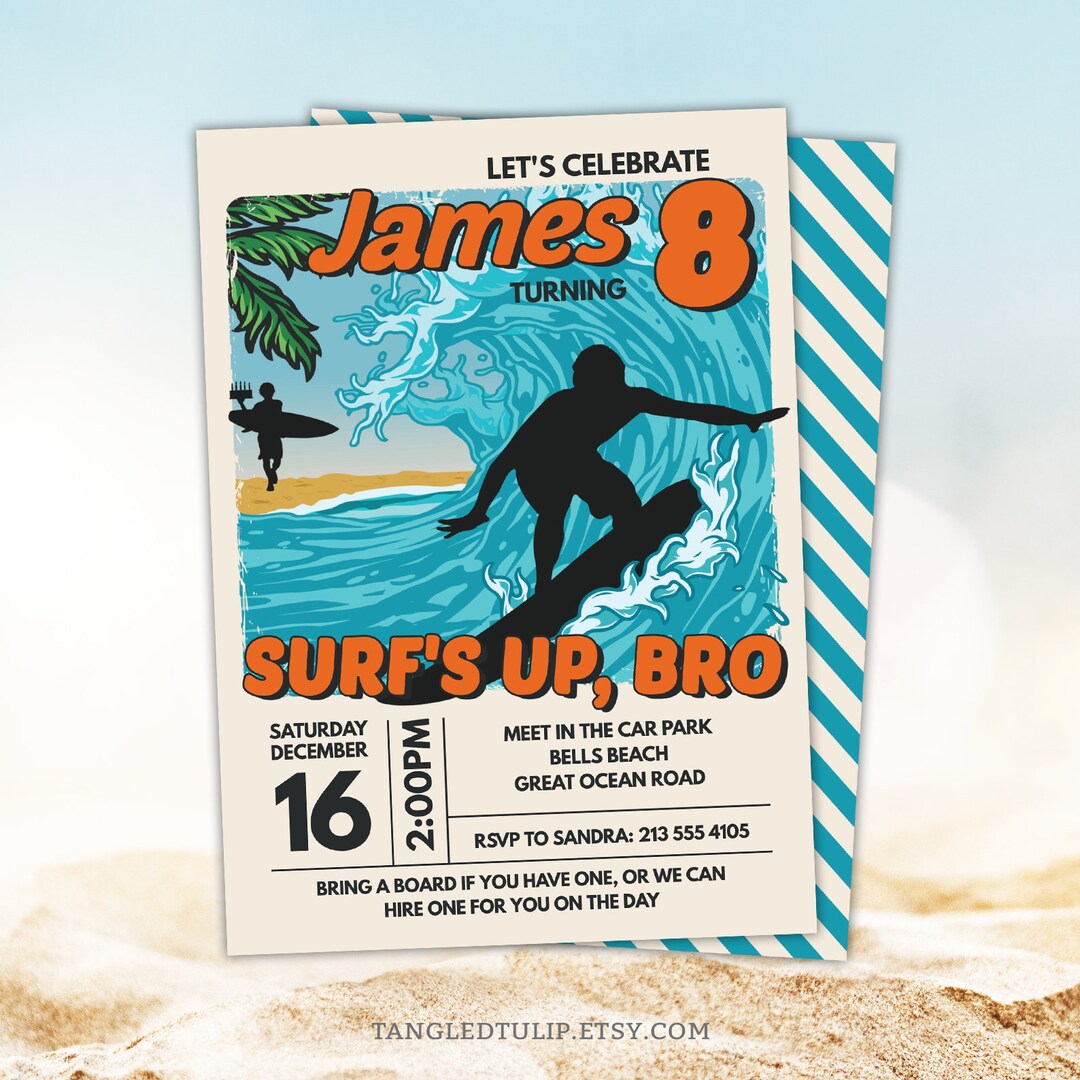 Surfing Birthday Invitation for Boys Surfs up Bro Party - Etsy