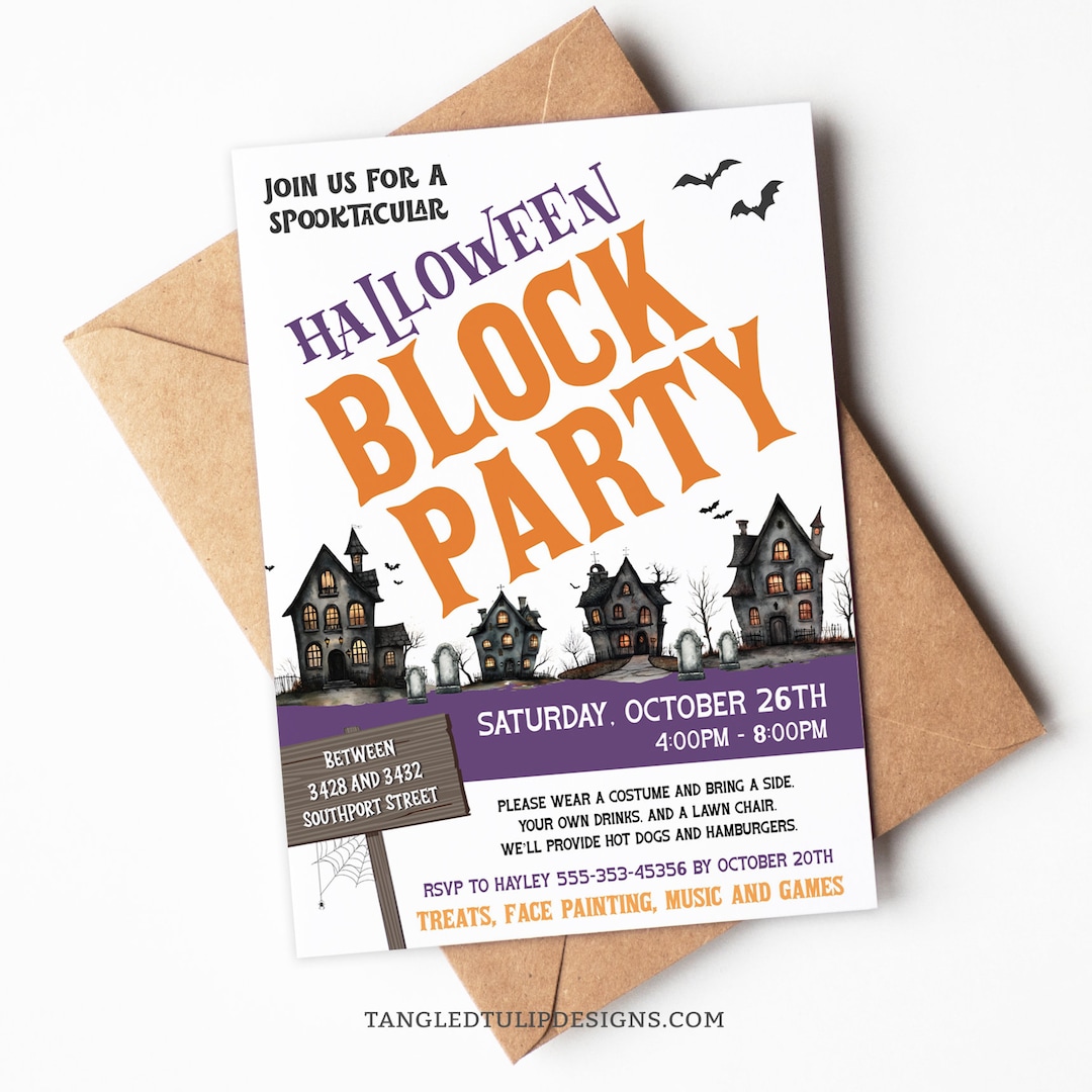 Editable Halloween Block Party Invitation Flyer, Halloween Neighborhood ...