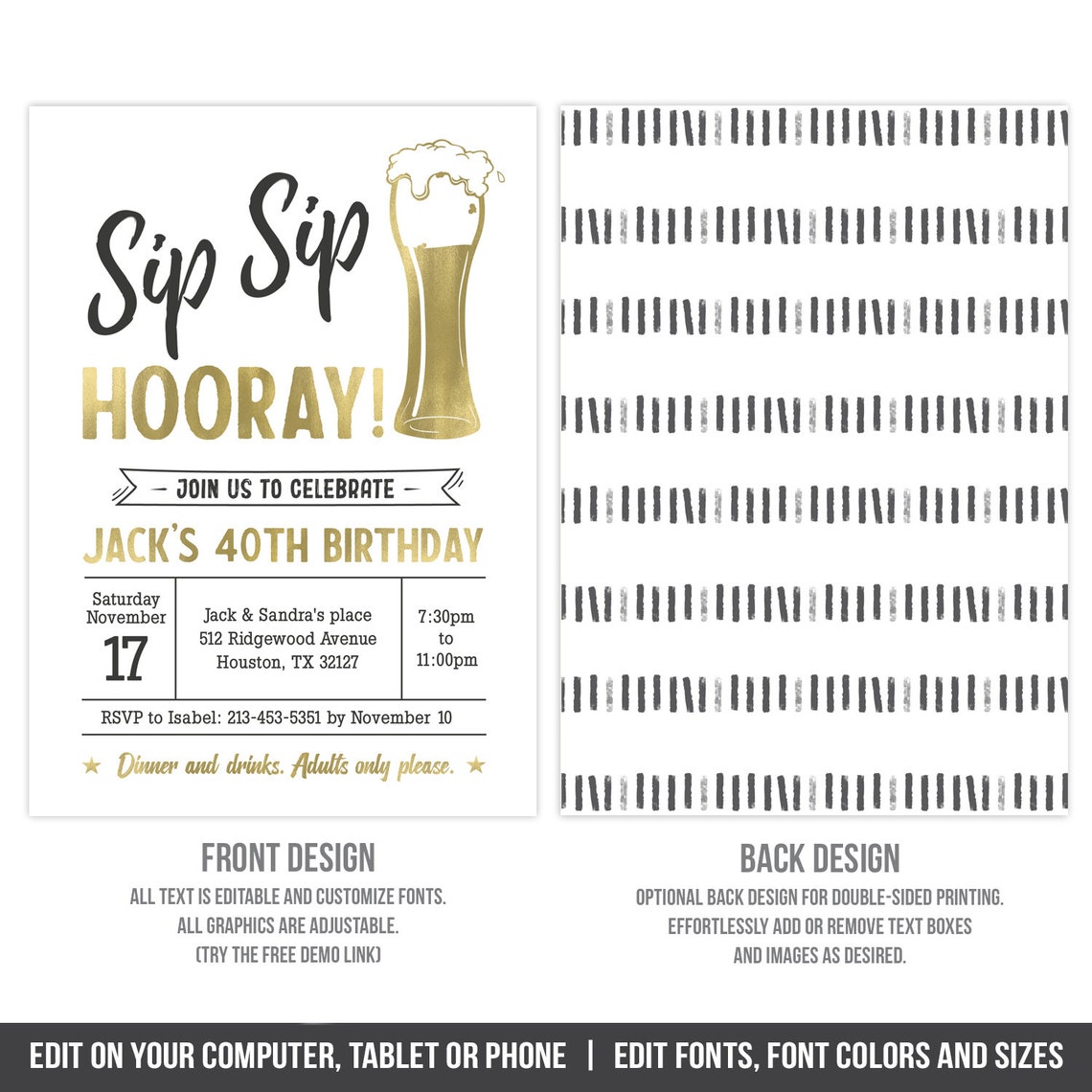 Sip Sip Hooray Birthday Invitation | Man Beer Theme Birthday Party ...