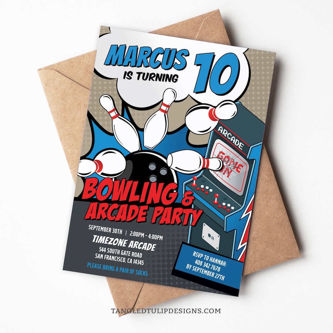 Buy Bowling and Arcade Birthday Invitation for Boy: Editable Party ...