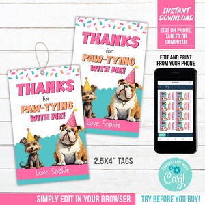 Puppy Dog Theme Birthday Favor Tags Paw-ty Thank You Tag Girl Party Hat ...