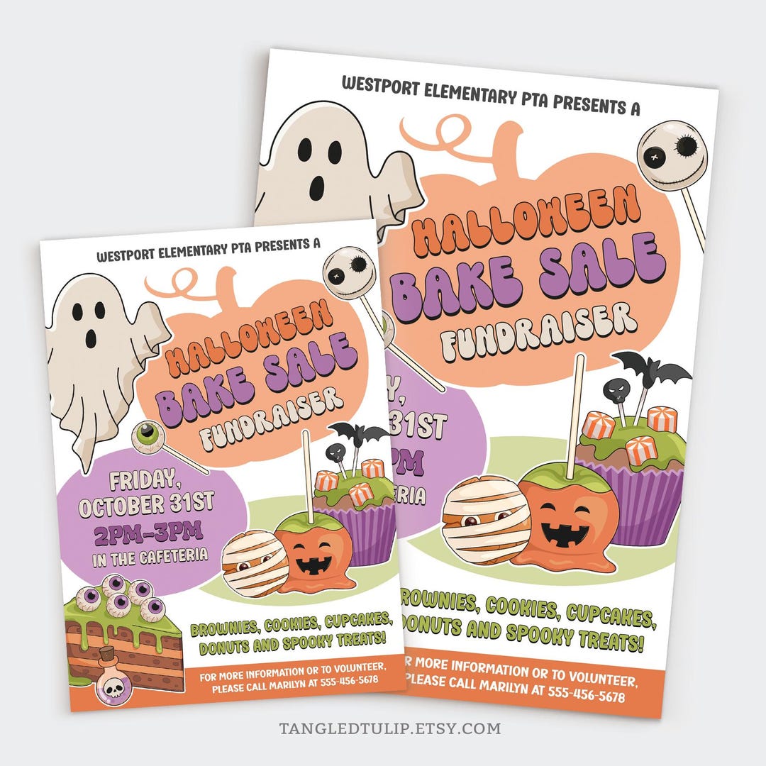 Halloween Bake Sale Flyer | School Fundraiser Event Poster | Printable ...