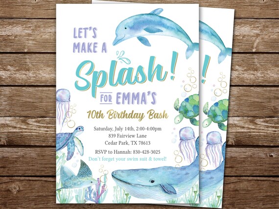 Dolphin Party Invitation for Girls, Make a Splash Party Invite ...