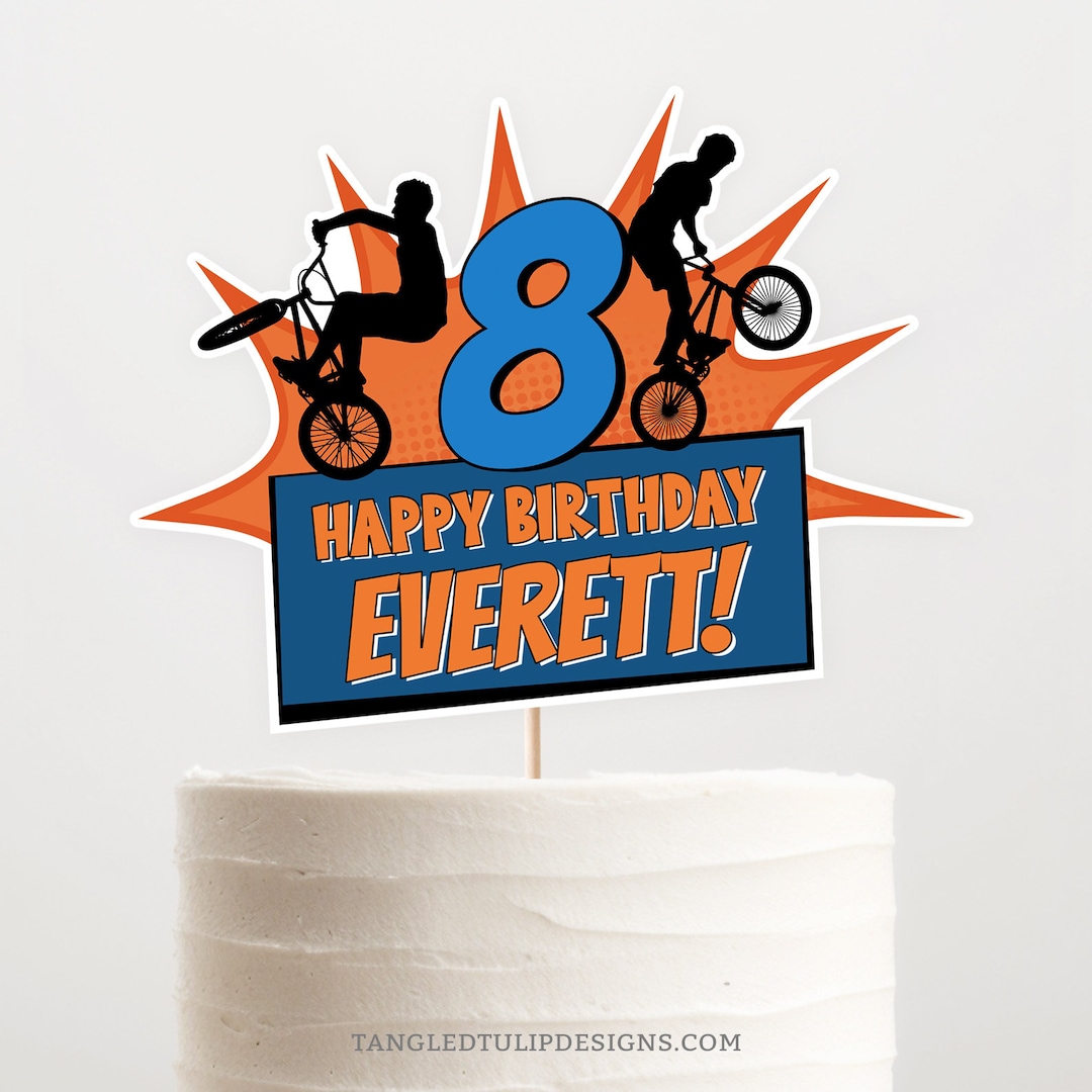 Editable Bike Birthday Cake Topper, Personalized BMX Bike Riding Cake ...