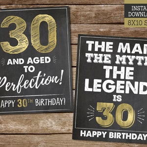 30 Aged to Perfection, PRINTABLE Cheers to 30 Years Signs, Happy 30th ...