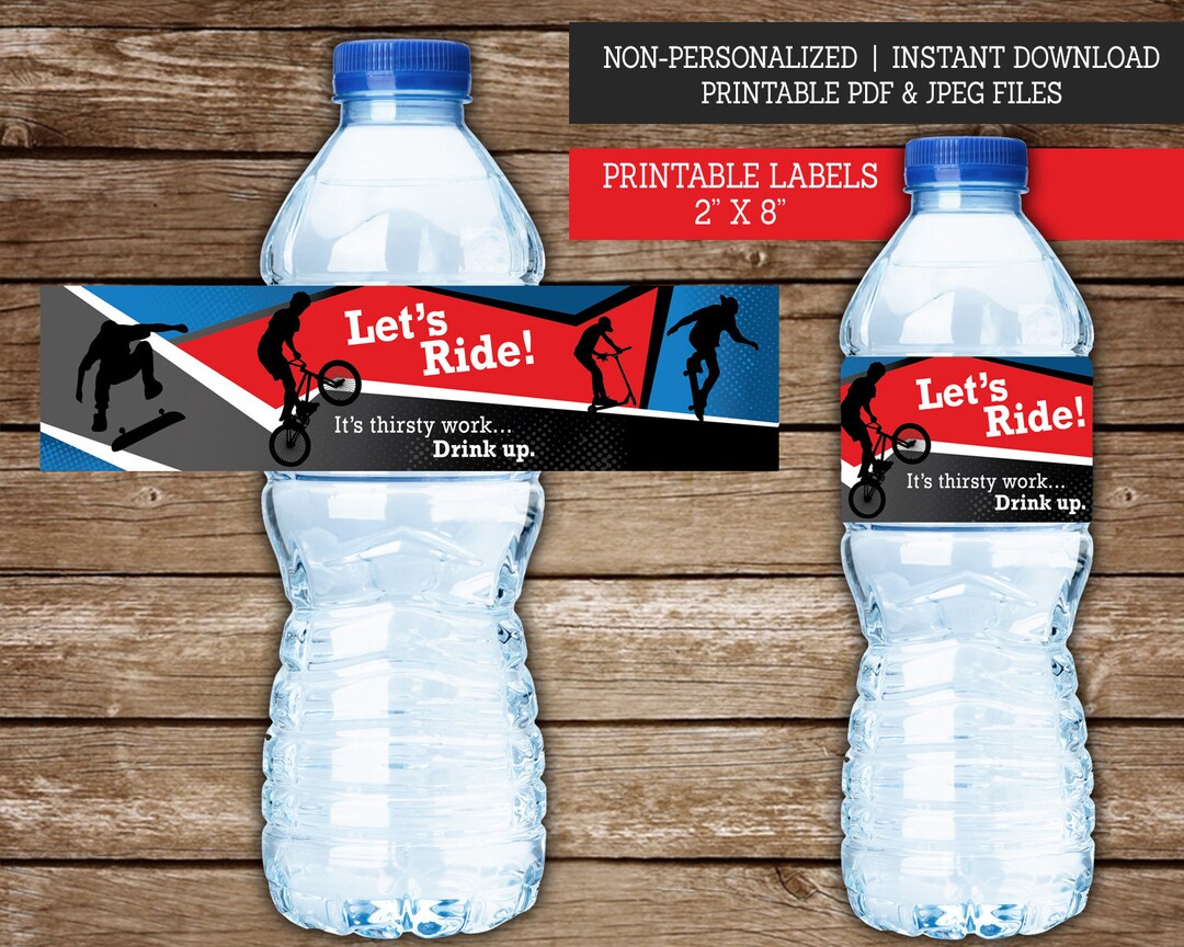 Scooter Skateboard Bicycle Bike Party Water Bottle Labels, Boys ...