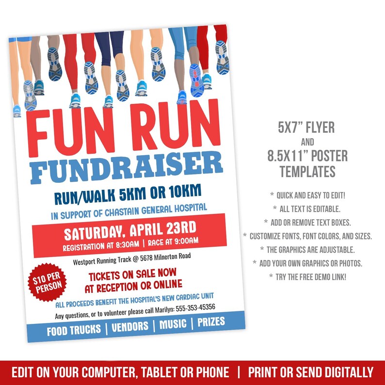 Fun Run Fundraiser Flyer | Run Walk Race Event Poster | Printable ...