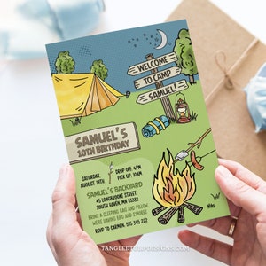 Camping Invitation Template for a Campout Birthday Party. Editable ...
