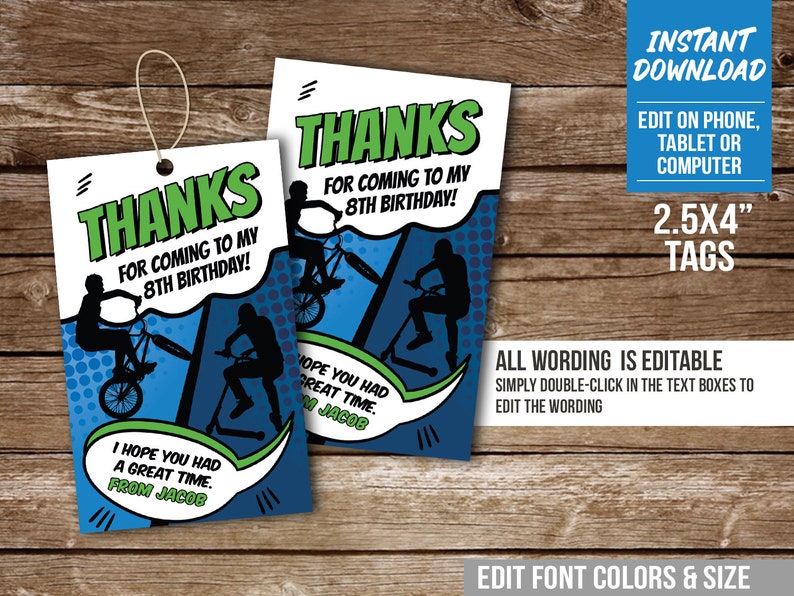 Bike Birthday Thank You Favor Tags | Scooter BMX Party Favor Tag ...