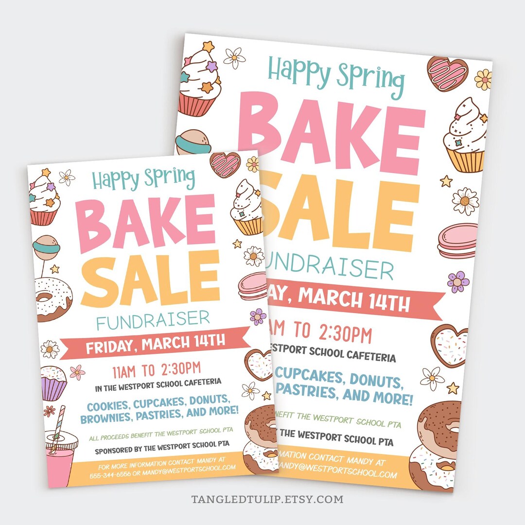 Spring Bake Sale Flyer | School & Church Fundraiser Poster | Printable ...