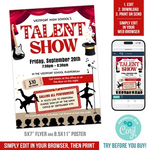 Editable Talent Show Flyer and Poster, High School Talent Show ...