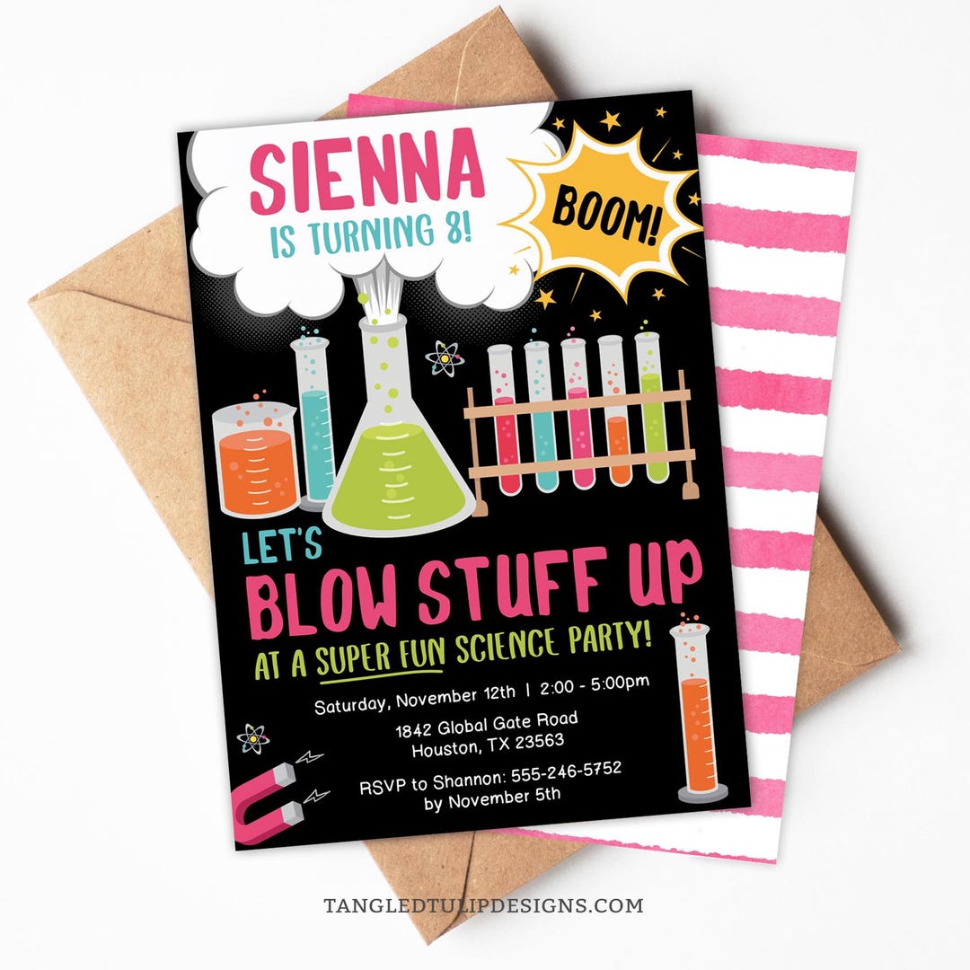 Science Party Invite, Girl Science Birthday Invitation, Let's Blow ...