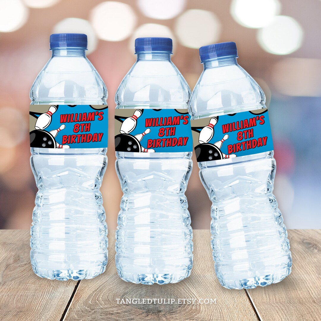 Bowling Birthday Water Bottle Labels | Bowling Party Drink Labels ...