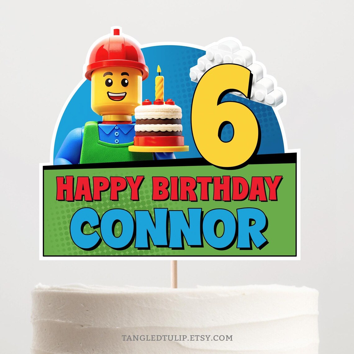 Building Blocks Birthday Cake Topper | Custom Name & Age Cake Topper ...