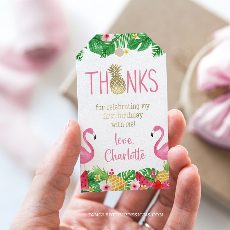 Pineapple 1st Birthday Thank You Favor Tags | Tropical Birthday Party ...