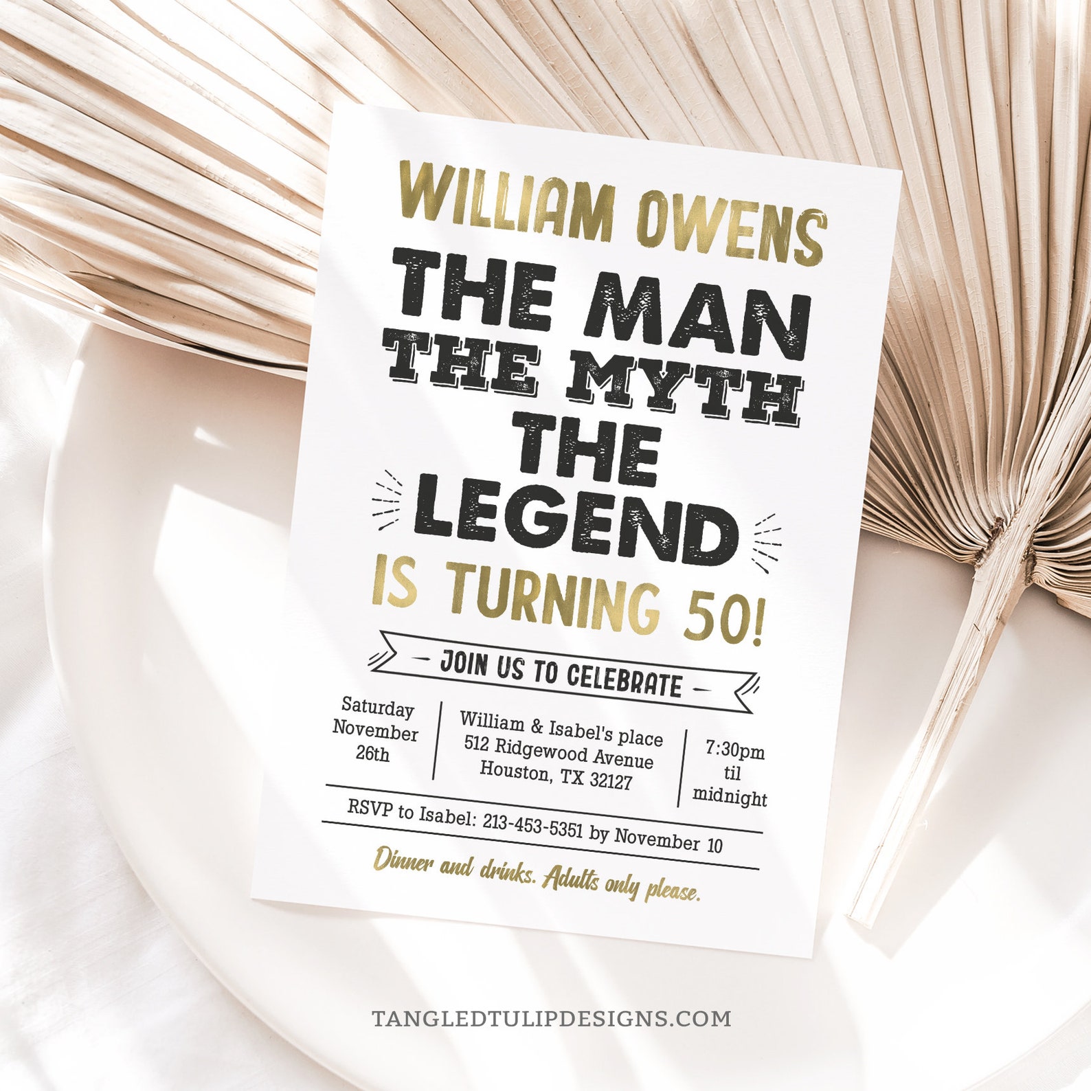 50th Man Myth Legend Birthday Invitation | Gold Legend 50th Birthday ...