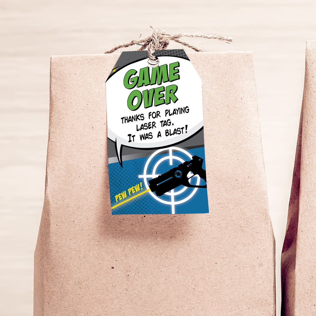 Laser Tag Birthday Favor Tags Game Over Laser Tag Party Thank You Tags ...