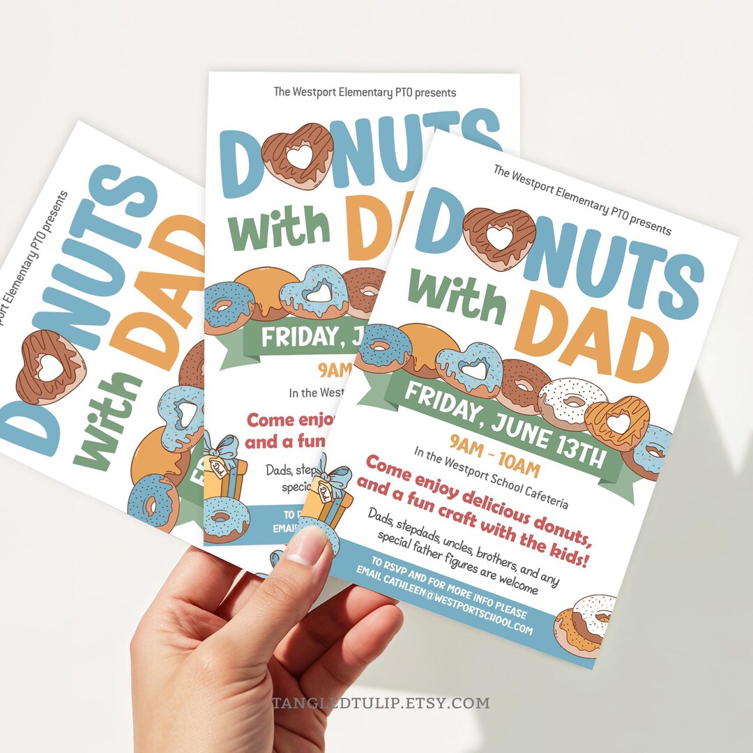 Editable Donuts With Dad Invitation Flyer, School Father's Day ...