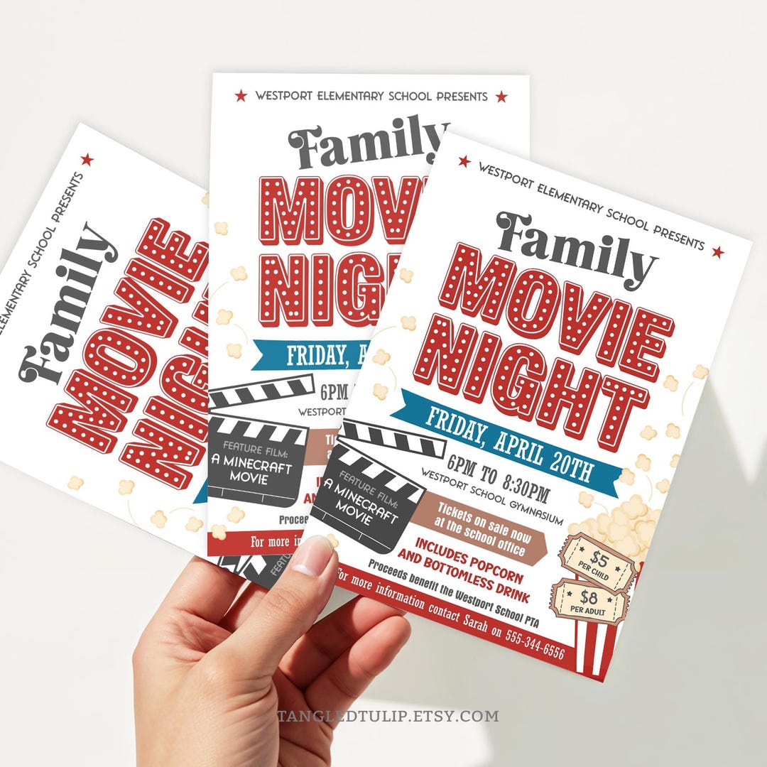 Editable Family Movie Night Flyer, School Church Fundraiser Event ...
