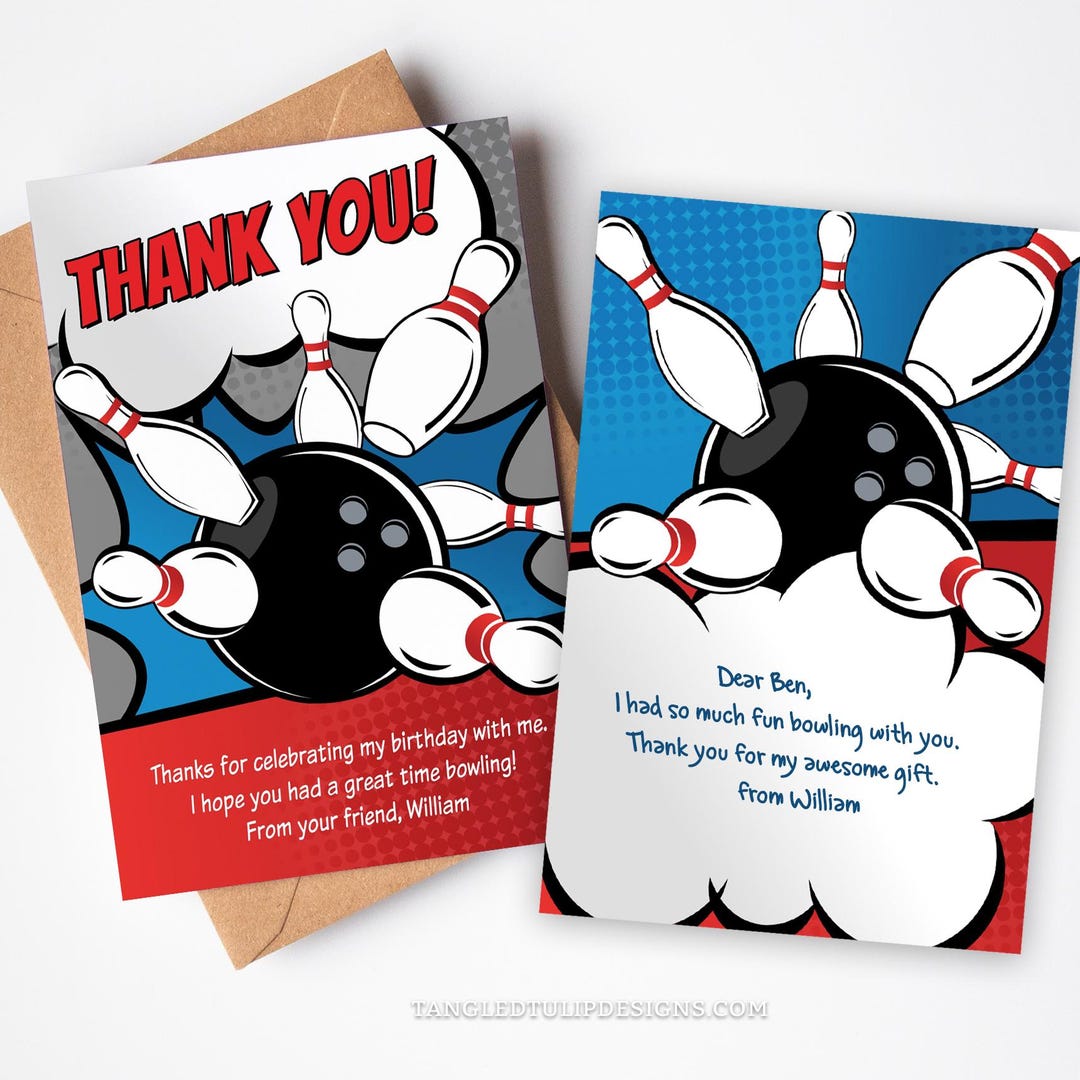 Editable Bowling Party Thank You Card, Boy Bowling Birthday, Thank You ...
