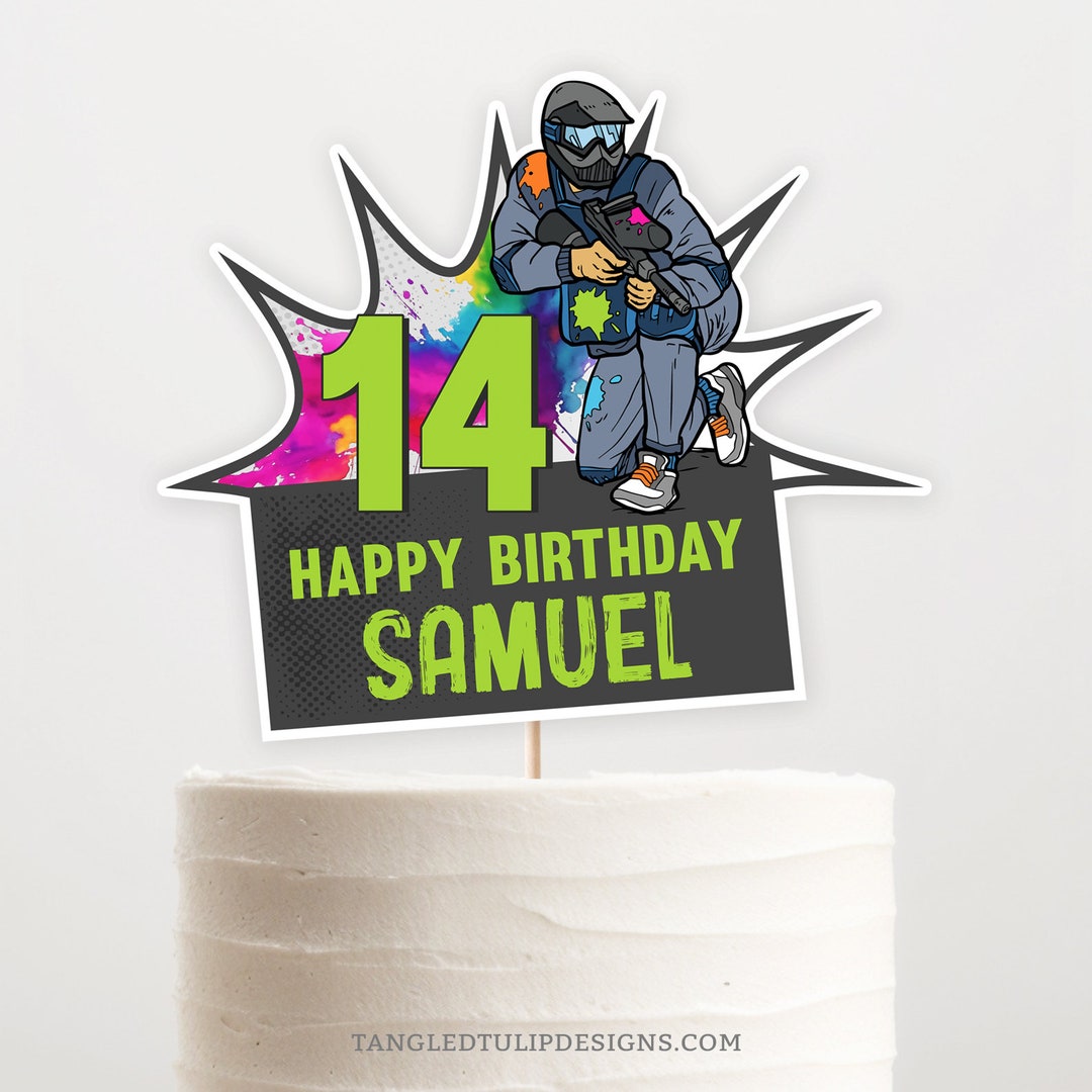 Editable Paintball Birthday Cake Topper, Printable Paintballer Cake ...