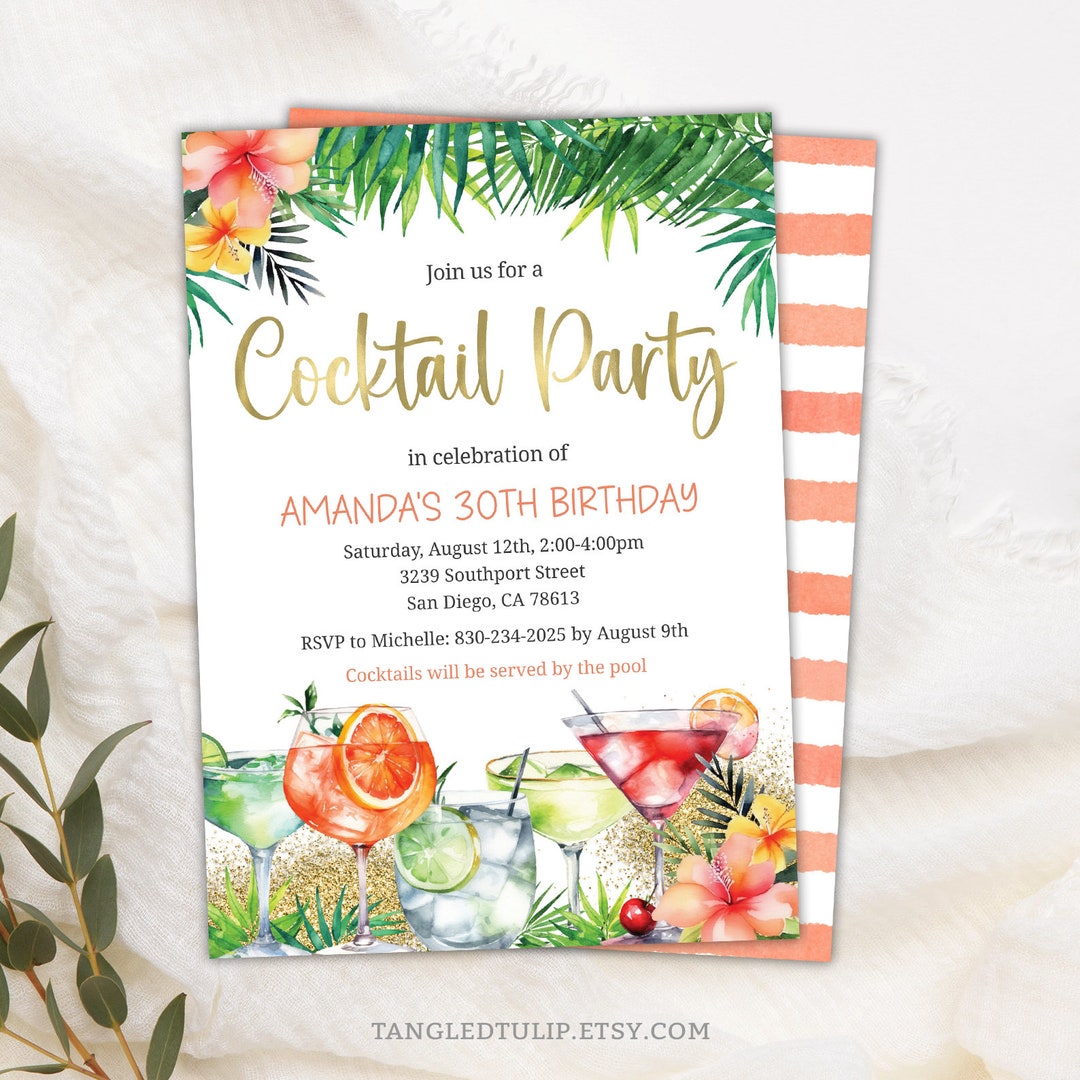 Editable Cocktail Party Invitation Tropical Cocktails Birthday - Etsy