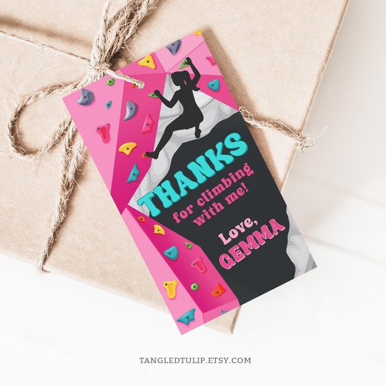 Climbing Birthday Thank You Favor Tags | Rock Climbing Party Tag ...