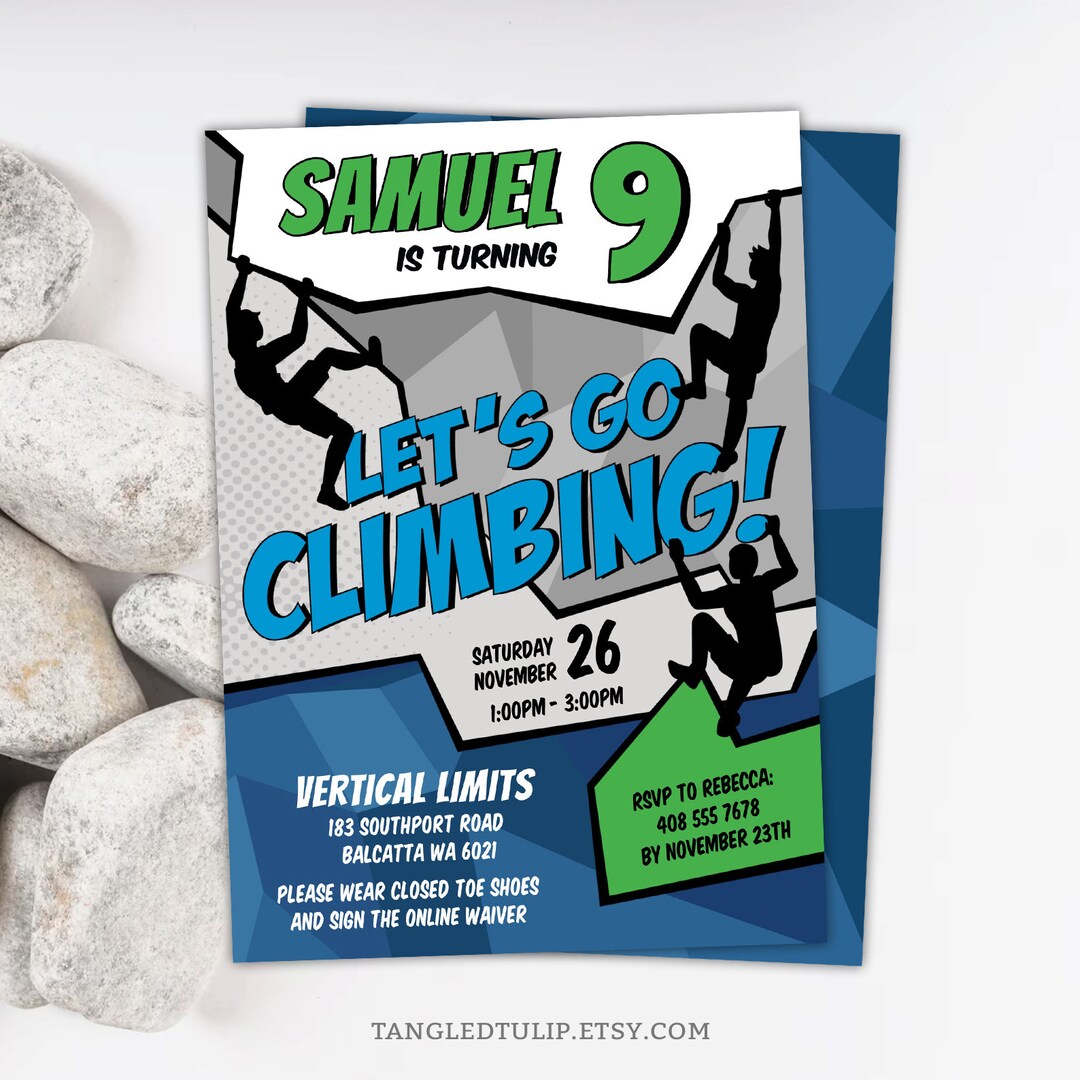 Rock Climbing Birthday Invite for Boys Indoor Climb Party Invitation ...