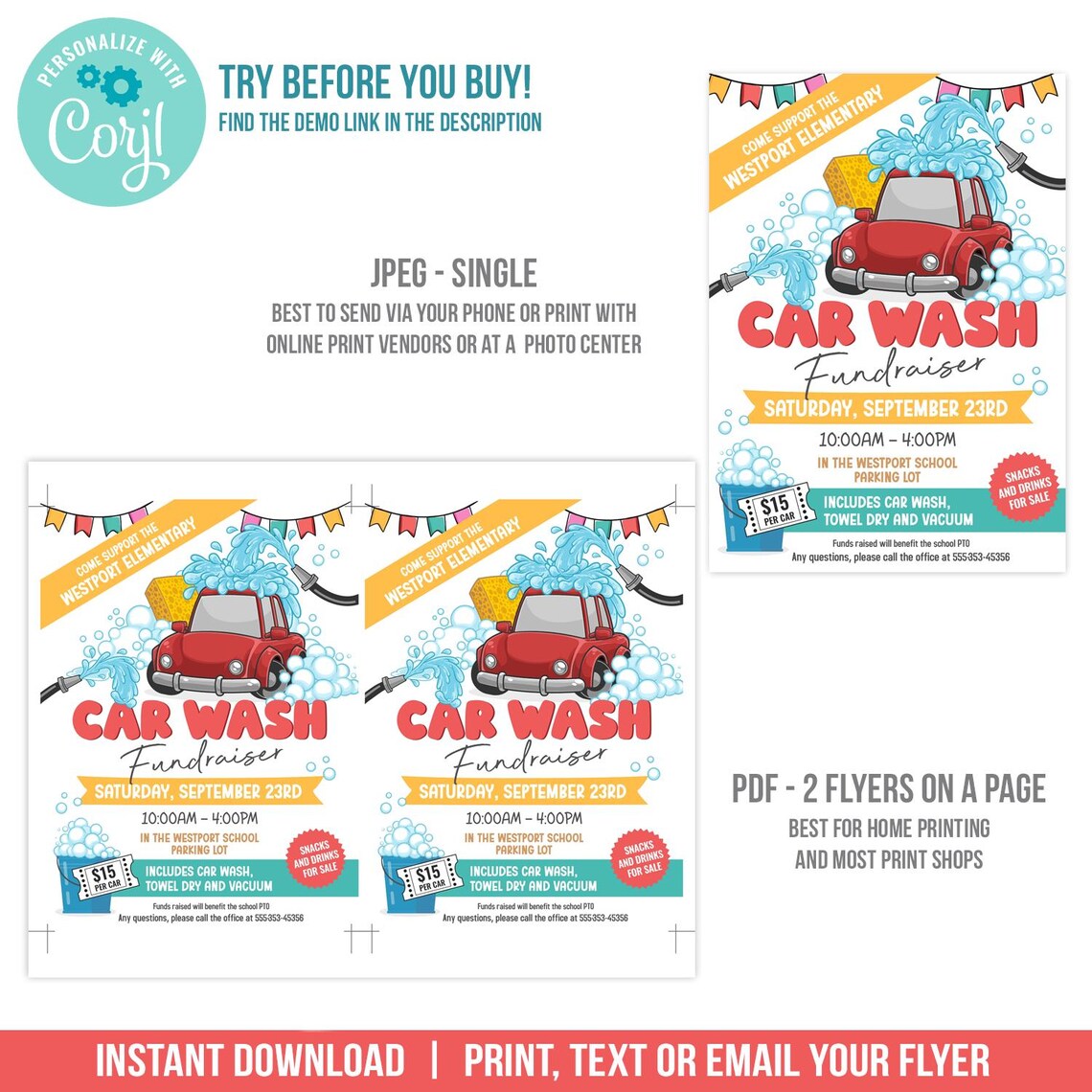 Car Wash Fundraiser Flyer | Community Car Wash Event Poster | Printable ...