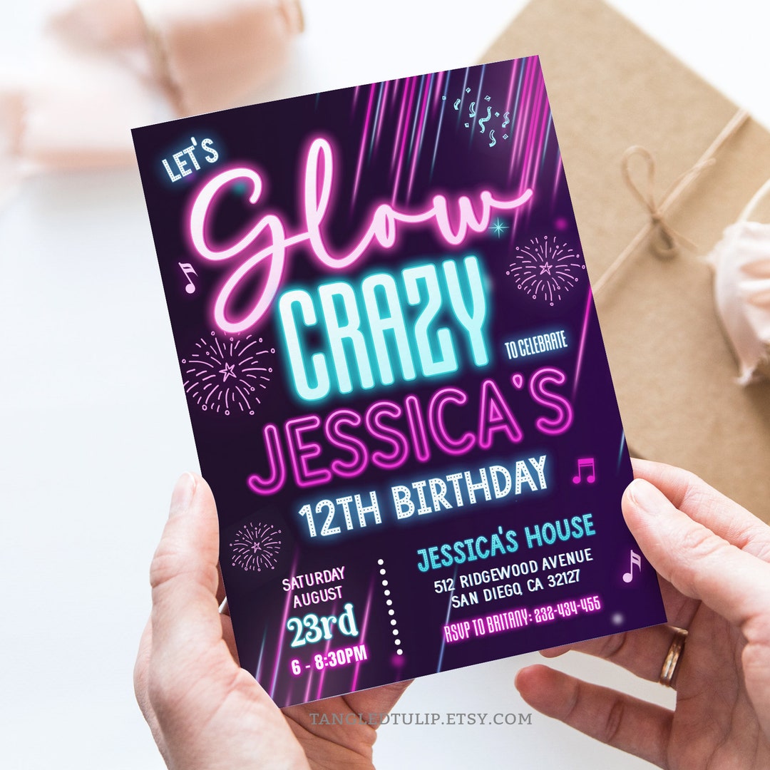 Glow in the Dark Party Invitation Neon Glow Birthday Invite Lets Glow ...