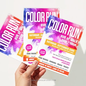 Editable Color Run Flyer and Poster, Color Run Event Invitation ...