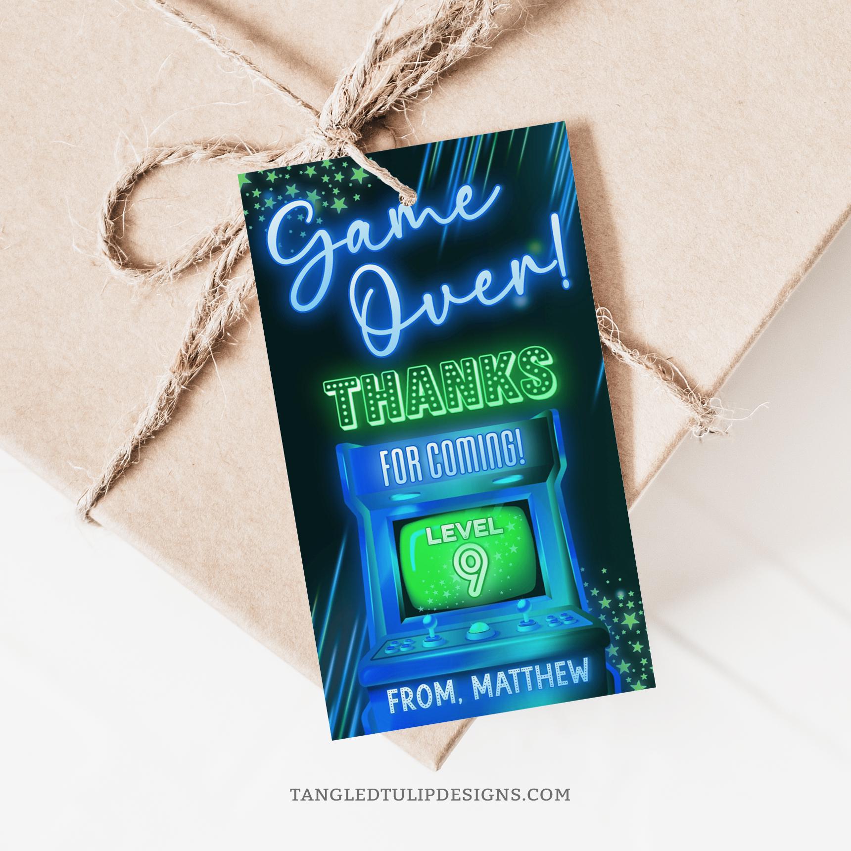 Arcade Birthday Thank You Favor Tags | Game Over Arcade Party Favor Tag ...