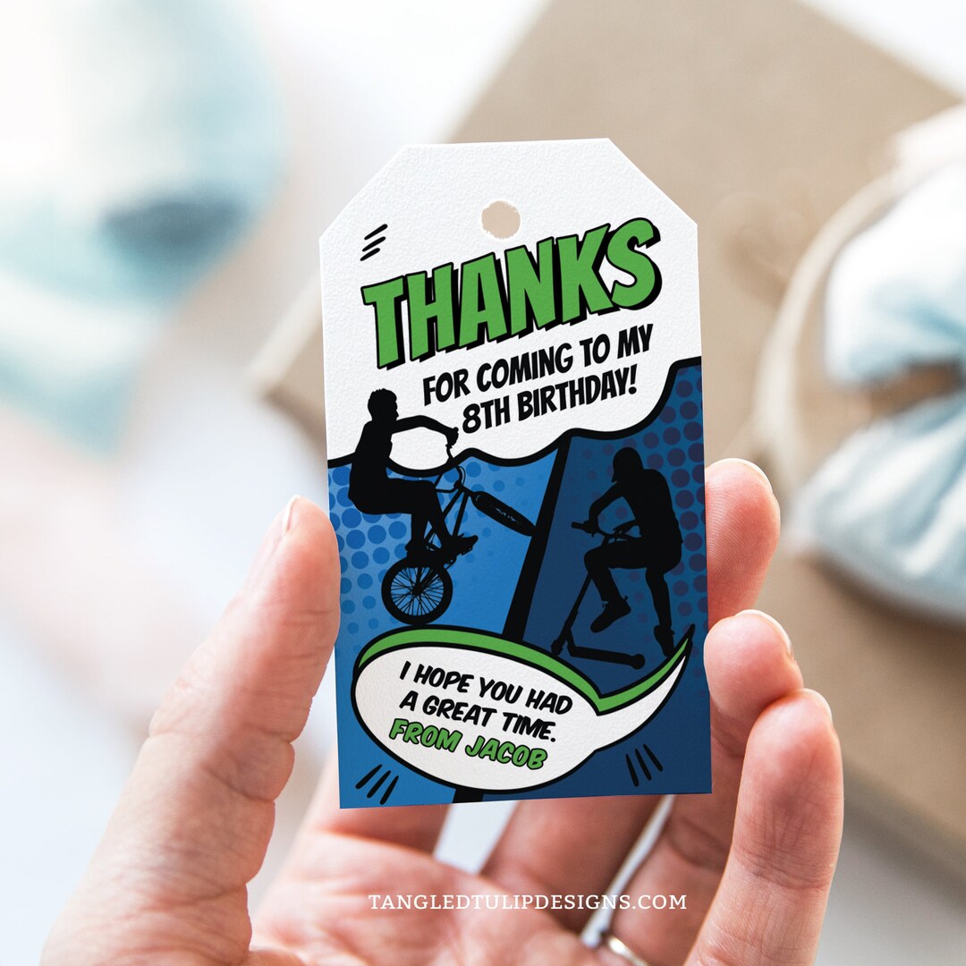 Bike Birthday Thank You Favor Tags | Scooter BMX Party Favor Tag ...