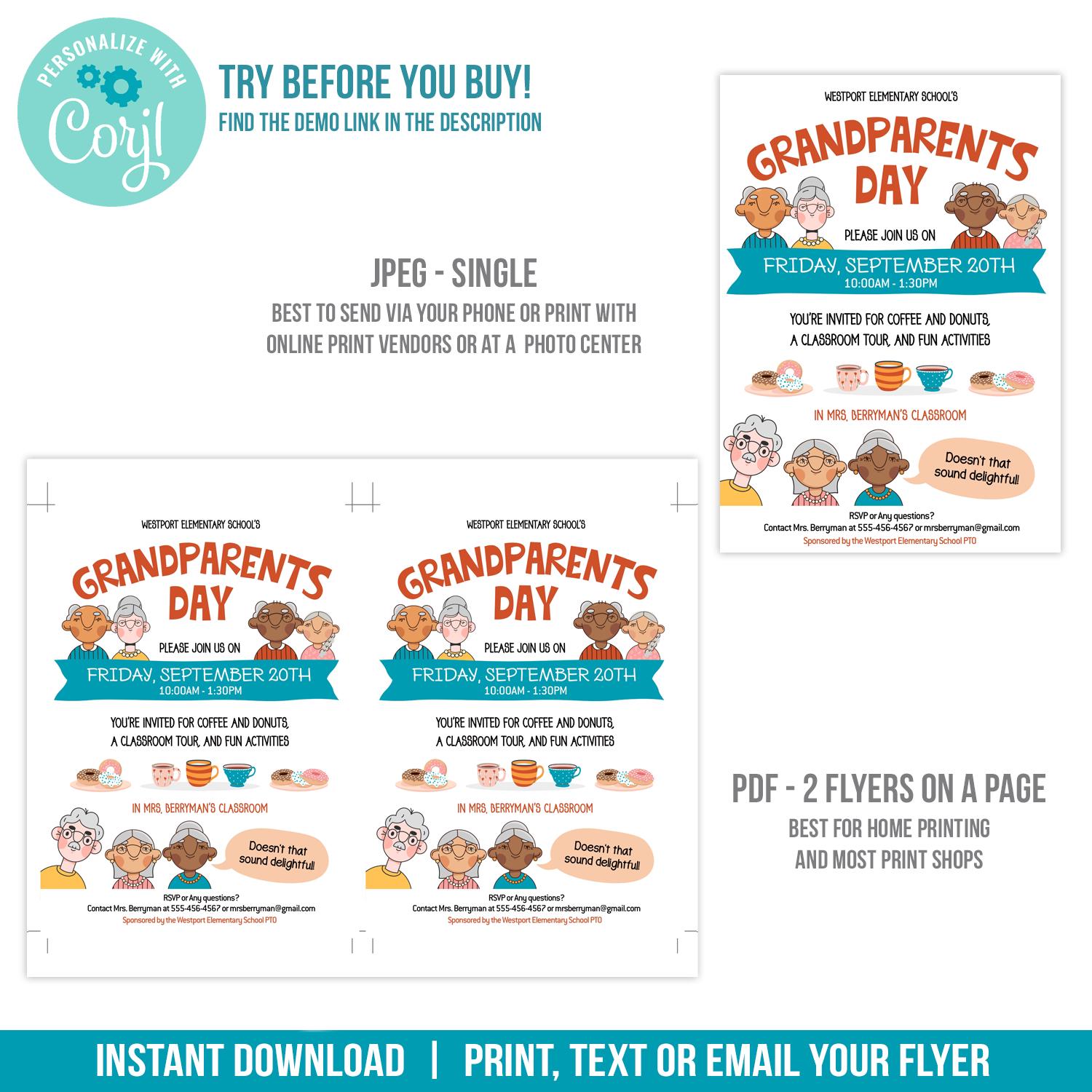 Grandparents Day Invitation Template, Editable Grandparents Day Invite ...
