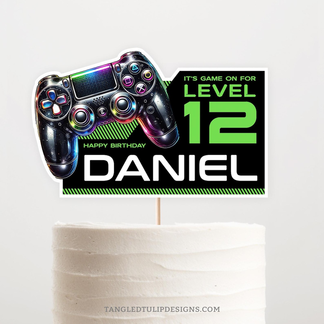 Gaming Cake Topper, Printable Gamer Birthday Cake Topper, Editable ...