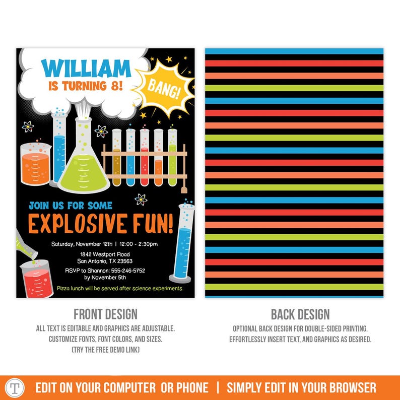 Science Birthday Party Invitation: Boy Scientist, Experiments (digital ...