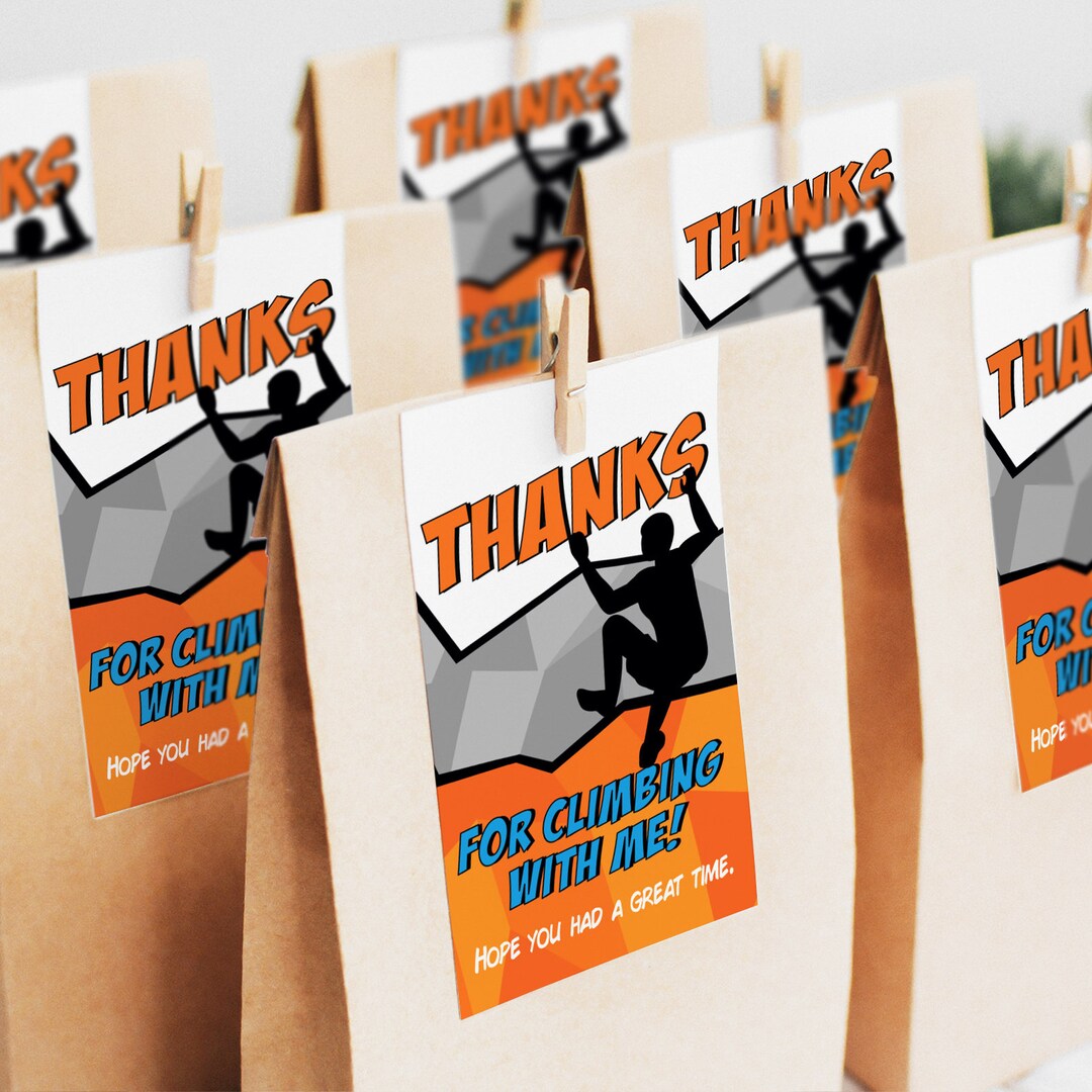 Climbing Birthday Thank You Favor Tags | Rock Climbing Party Favor Tags ...