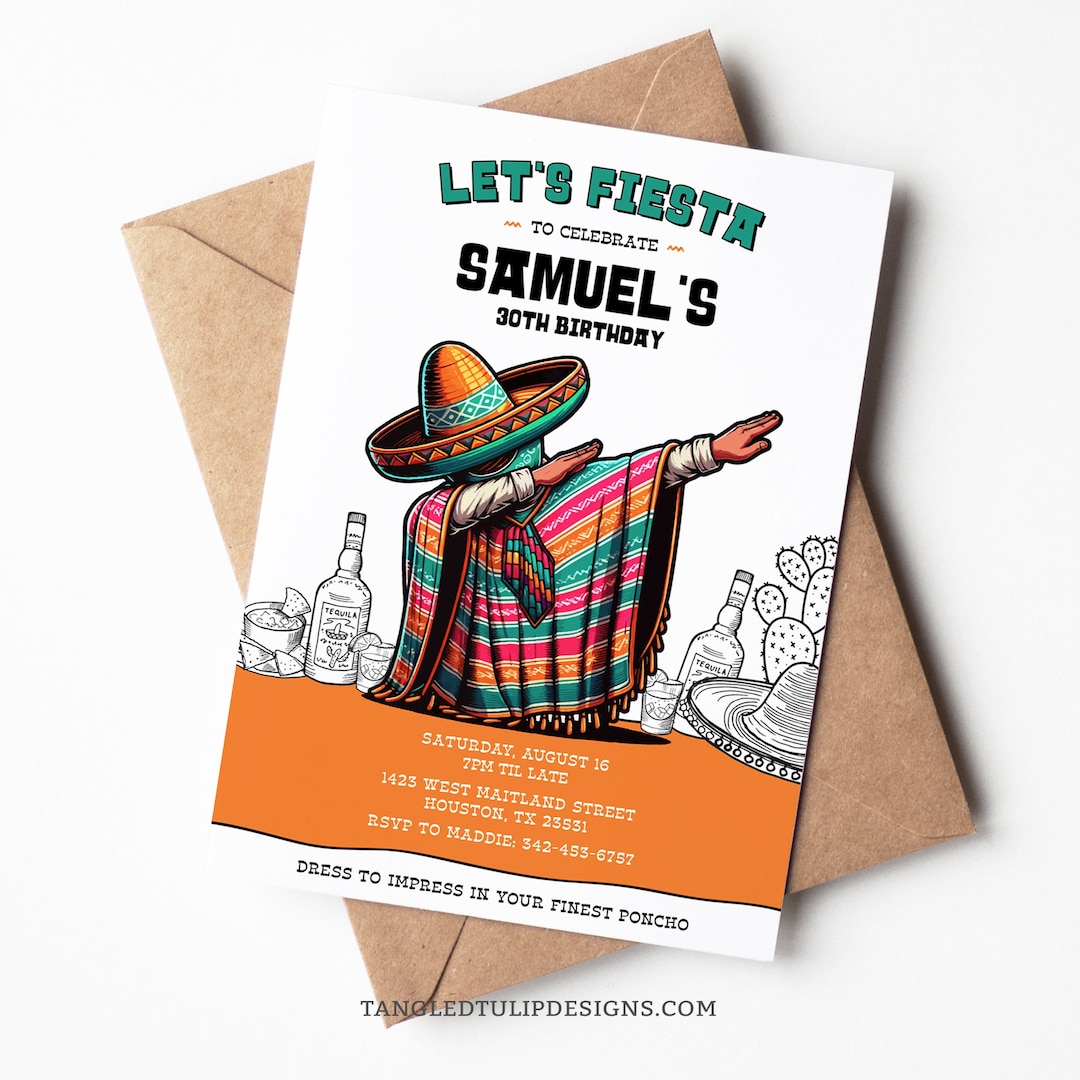 Editable Mexican Fiesta Birthday Invitation. Mexican Man Dabbing Invite ...