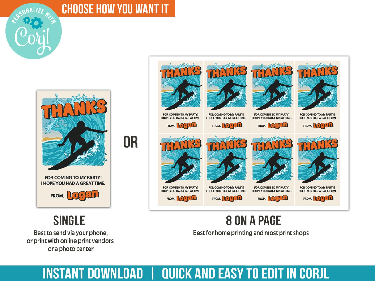 Surfing Birthday Thank You Tags Surf Party Favor Tags - Etsy