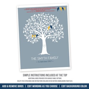 EDITABLE Family Tree, Birds Family Tree, Family Name PRINTABLE 8x10 and ...