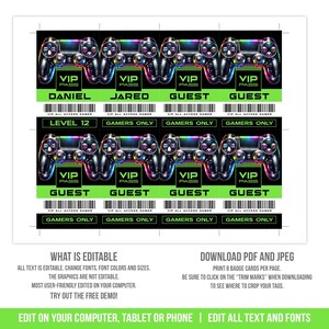 Editable Gamer Party ID Badge Template, Gaming Birthday ID Badge, Gamer ...