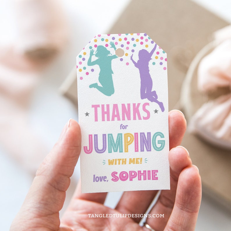 Jump Birthday Thank You Favor Tags | Jump Climb Play Party Favor Tag ...