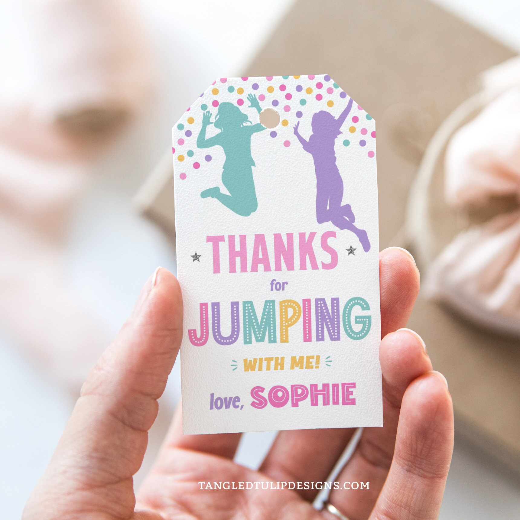 Jump Birthday Thank You Favor Tags | Jump Climb Play Party Favor Tag ...