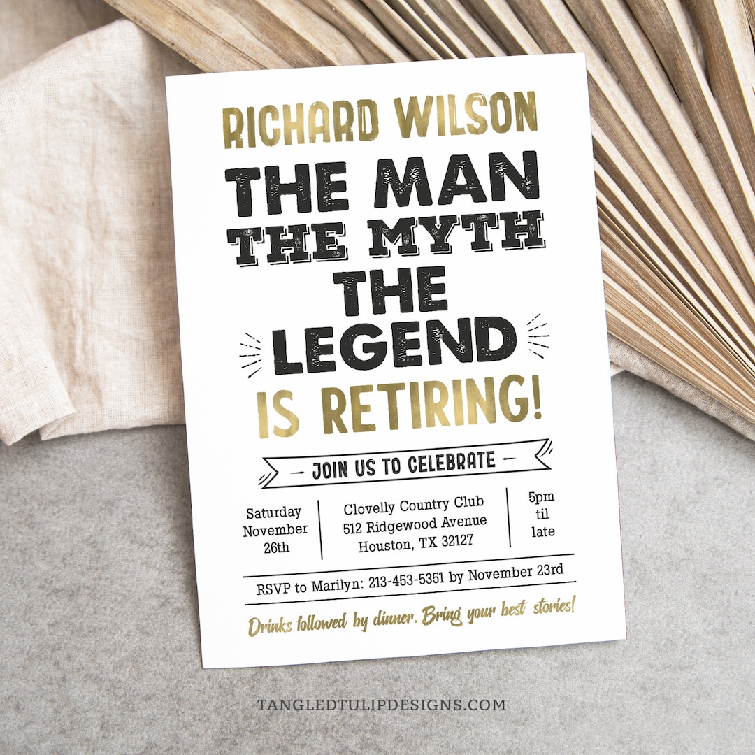 Retirement Party Invitation Template, Man Myth Legend EDITABLE Retiring ...