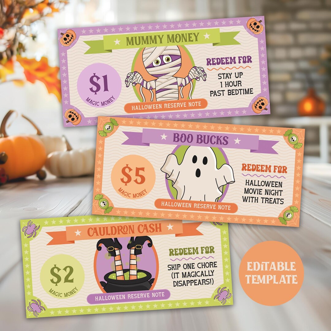 Editable Halloween Play Money, Play Money Coupon Printable, Halloween ...