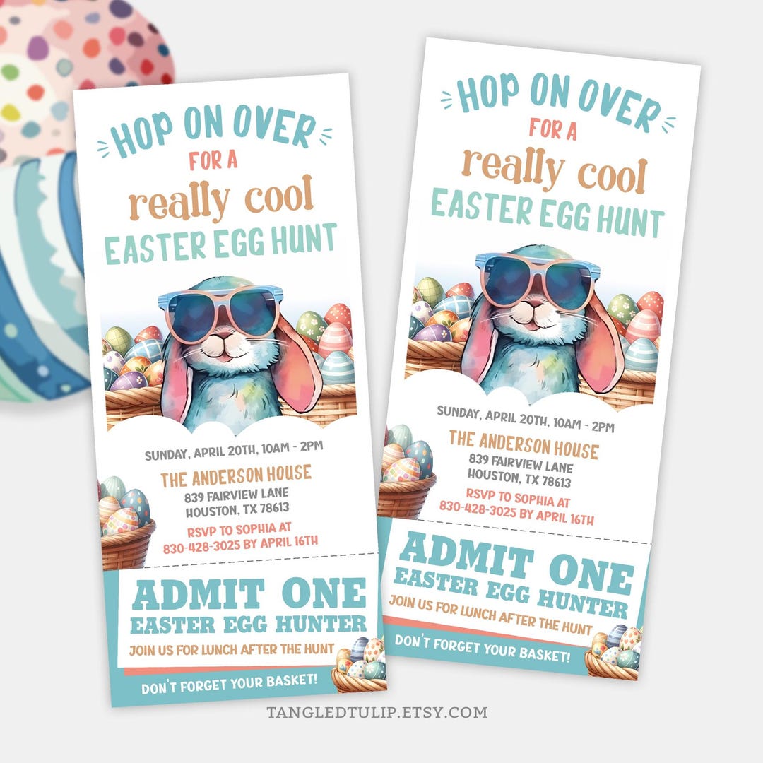 Easter Egg Hunt Invitation Ticket, Editable Easter Ticket Invite ...