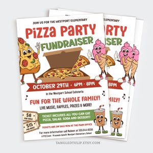 Editable Pizza Party Fundraiser Invitation Flyer, School Pizza ...