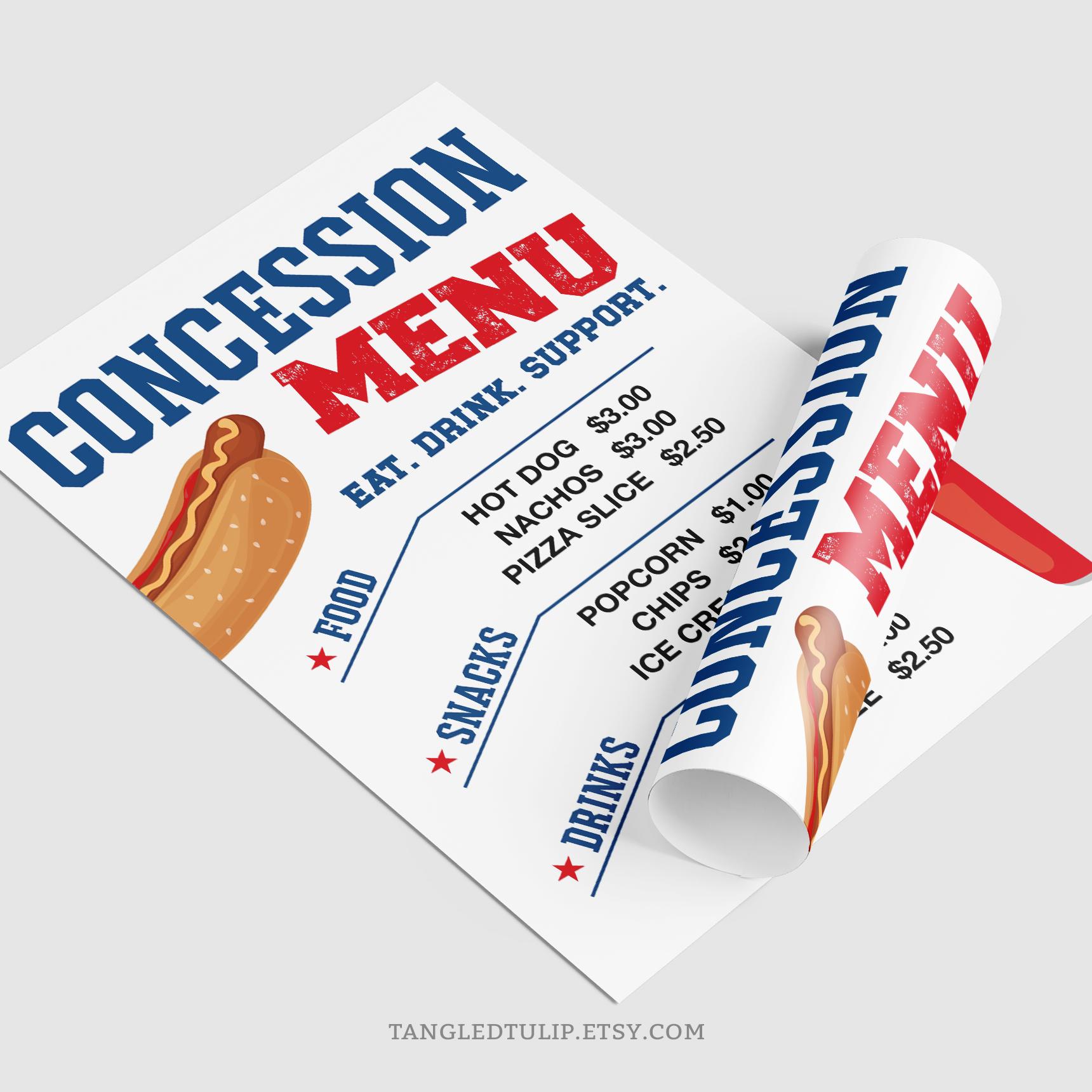 Concession Menu Poster | Refreshment Stand Price List | Printable ...